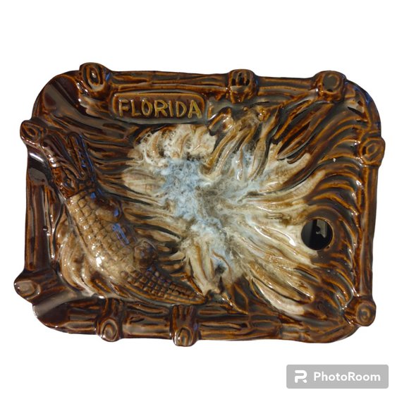 Other | Vintage Mcm Florida Souvenir Alligator Ashtray Drip Glaze ...